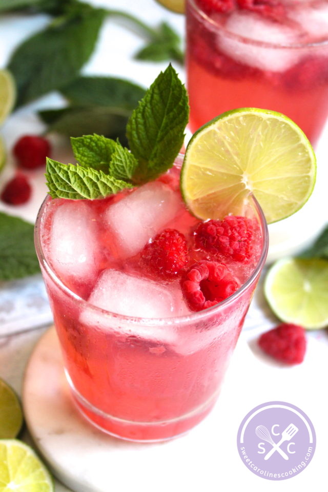 cool down. [raspberry vodka spritzer with mint] - sweet caroline's cooking