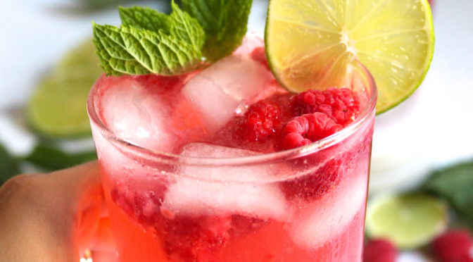 cool down. [raspberry vodka spritzer with mint] - sweet caroline's cooking